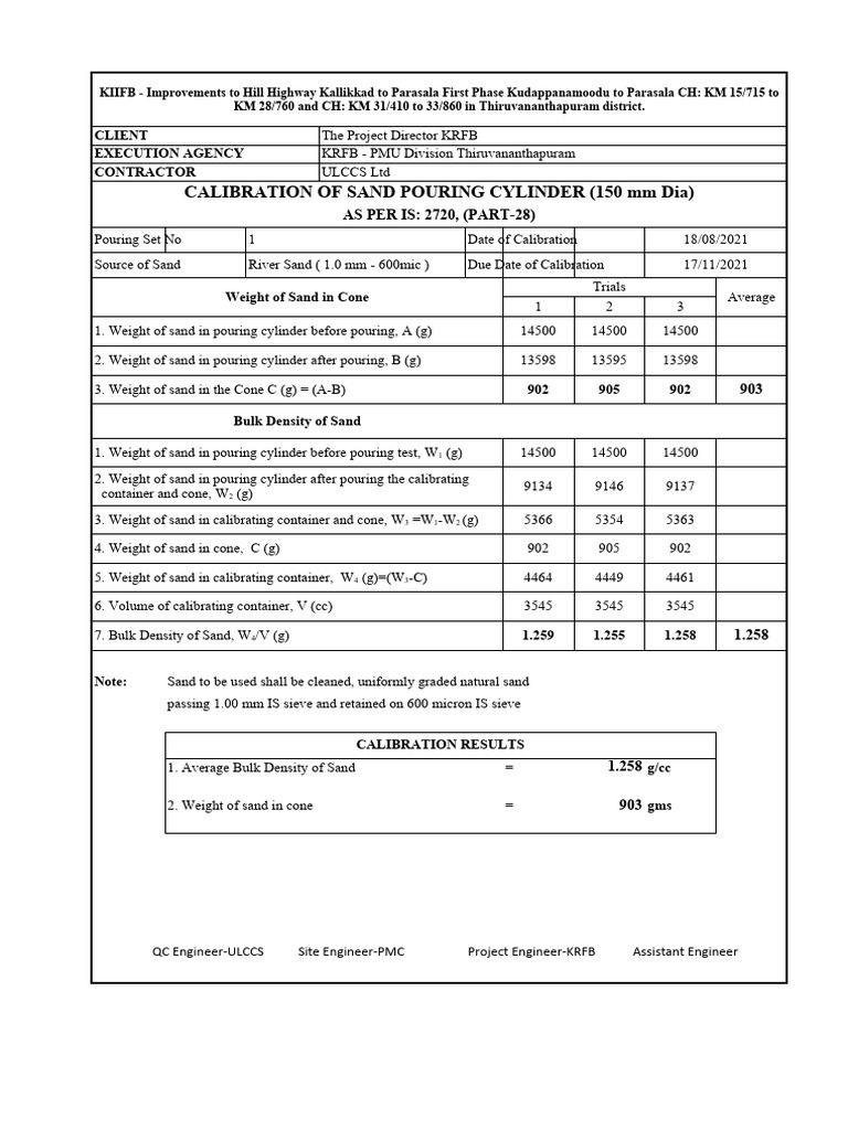 Calibration of Sand Pouring Cylinders | PDF | Density