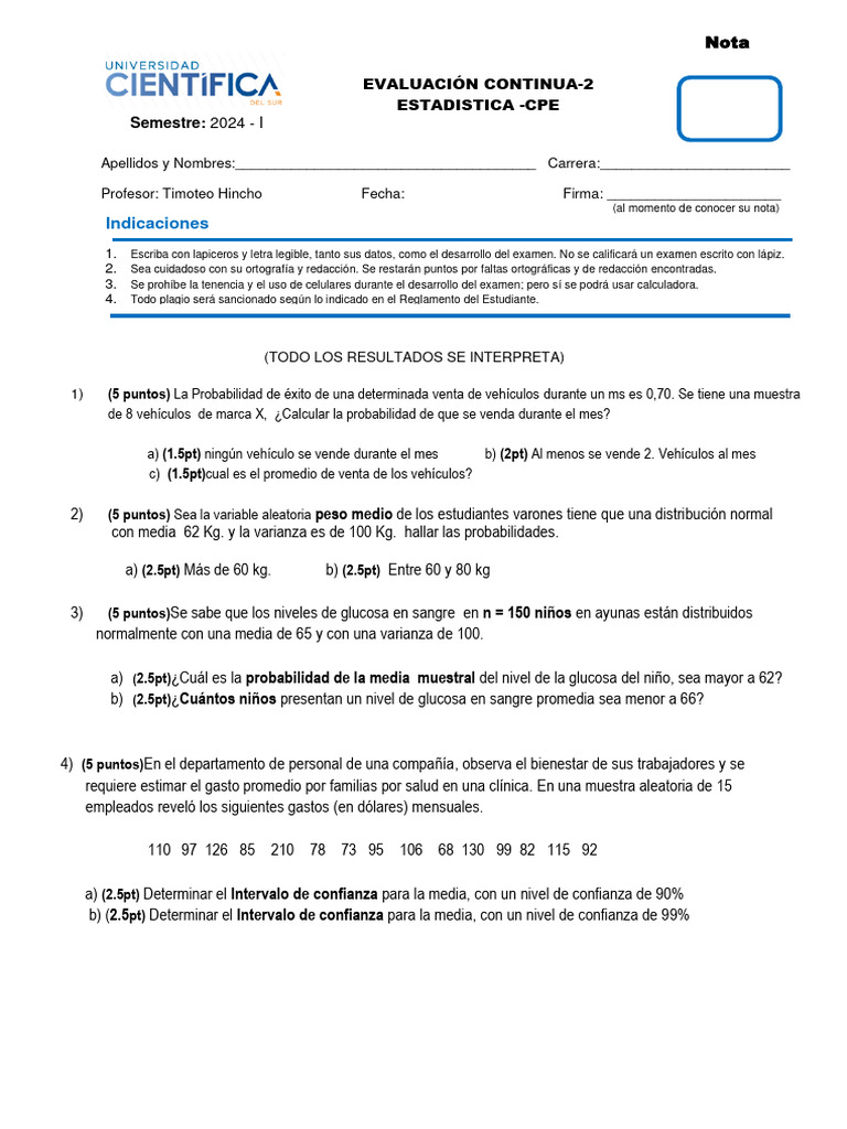 Ec2 Estadistica | PDF | Intervalo de confianza | Diferencia