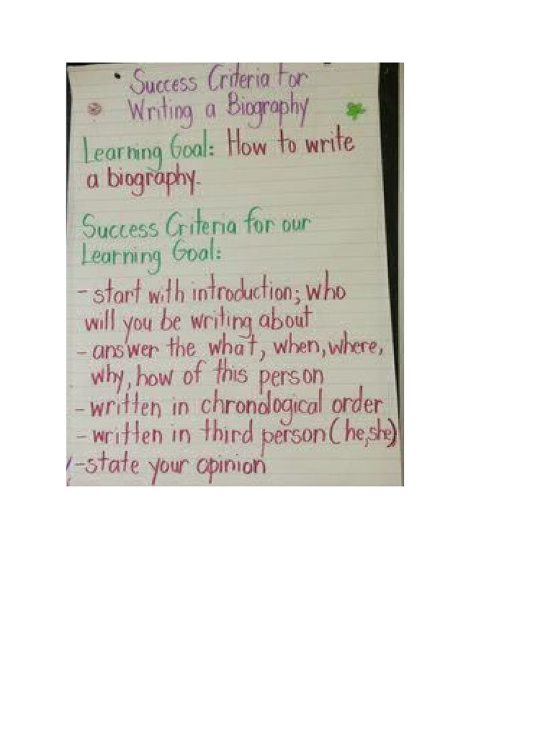 Success Criteria - Simple Biography | PDF