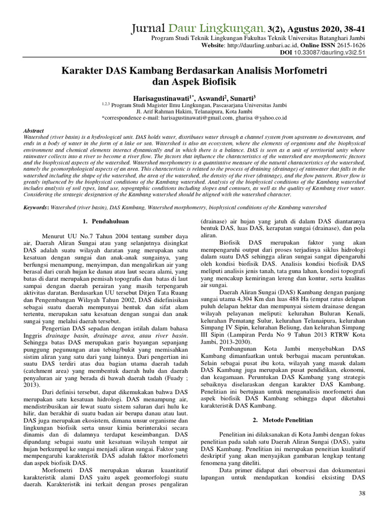 Karakter DAS Kambang: Morfometri & Biofisik | PDF
