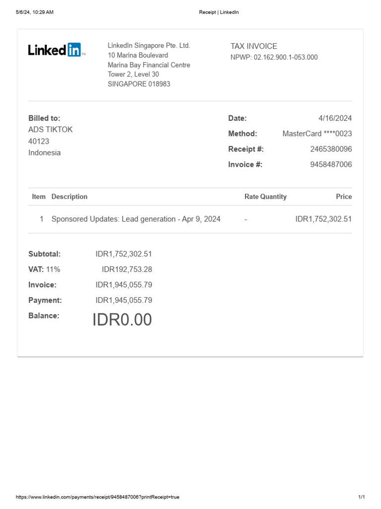 Receipt - LinkedIn 2 | PDF