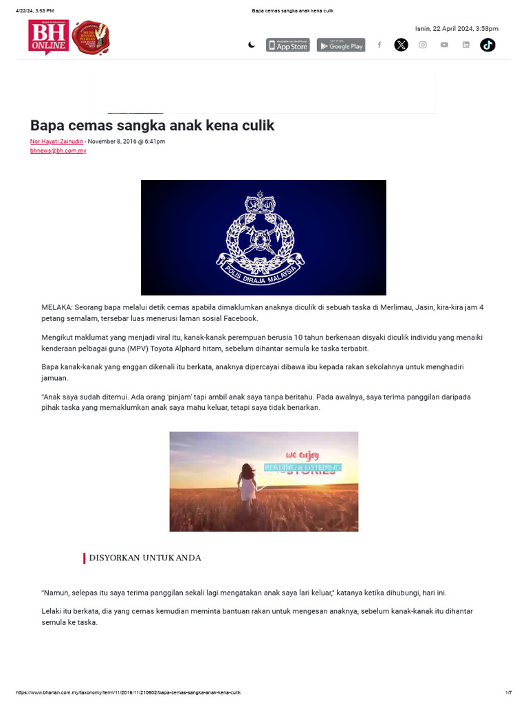 Bapa Cemas Sangka Anak Kena Culik | PDF