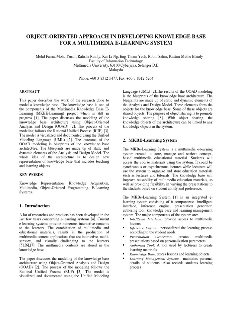 Object-Oriented Approach in Developing Knowledge Base For A Multimedia ...