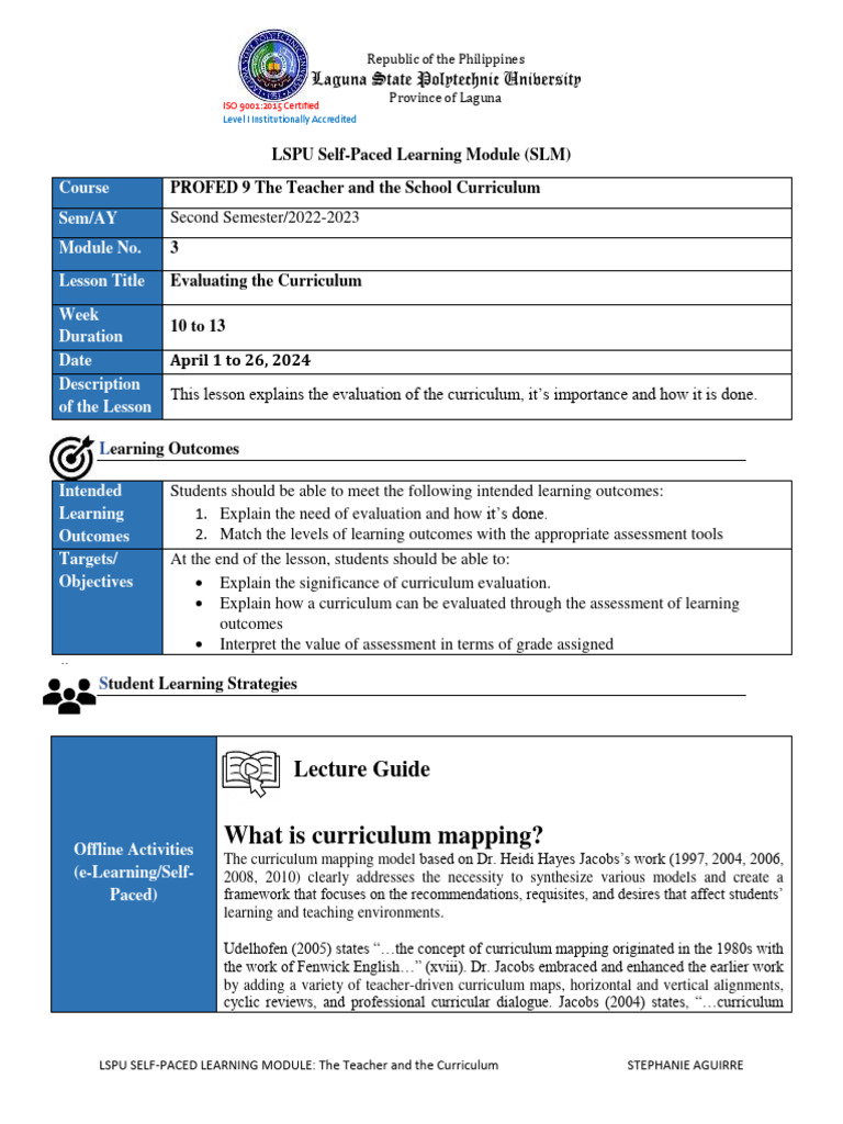 MODULE 3 PROFED9 The Teacher and The School Curriculum | PDF ...