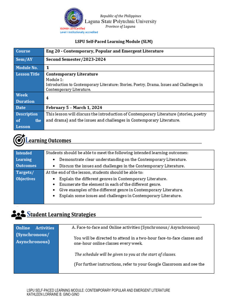Contemporary Literature Curriculum Guide | PDF | Poetry | Romance Novels