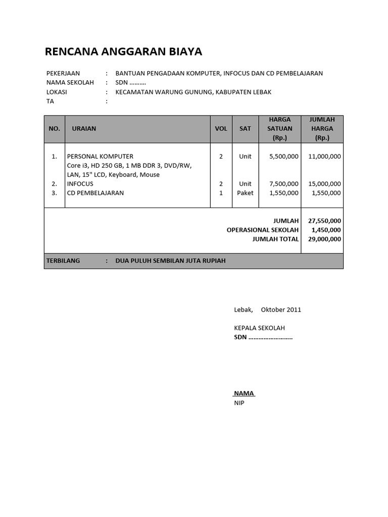 Contoh Rab Pengadaan Komputer | PDF