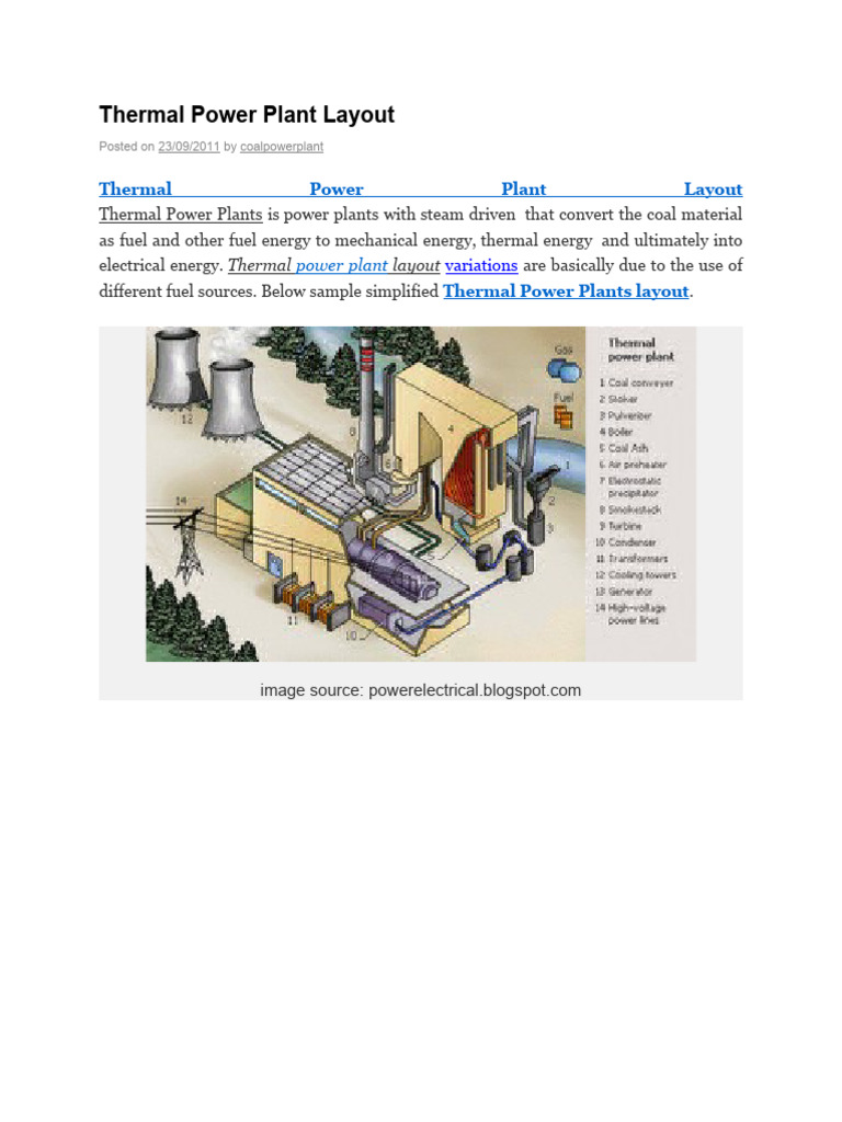 Thermal Power Plant Layout | PDF | Steam | Internal Combustion Engine