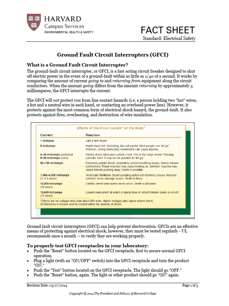 Ground Fault Circuit Interrupter Gfci Fact Sheet | PDF | Electrical ...