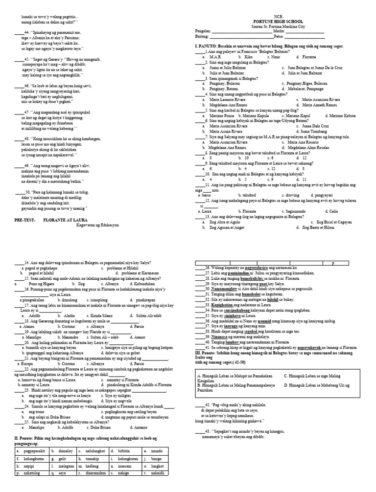 4TH Pre Test 1 | PDF