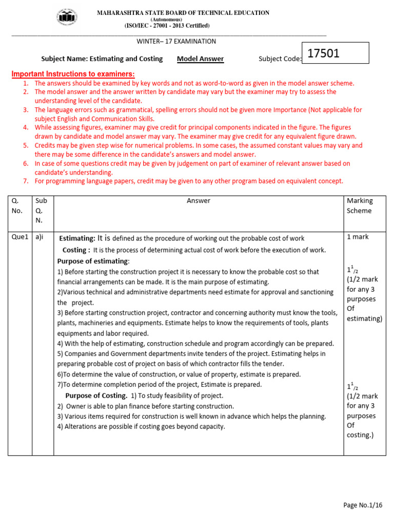Estimating and Costing Model Answers | PDF | Labour Economics | Prices