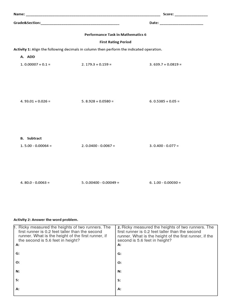 Math Performance 1st Quarter | PDF | Multiplication | Numbers