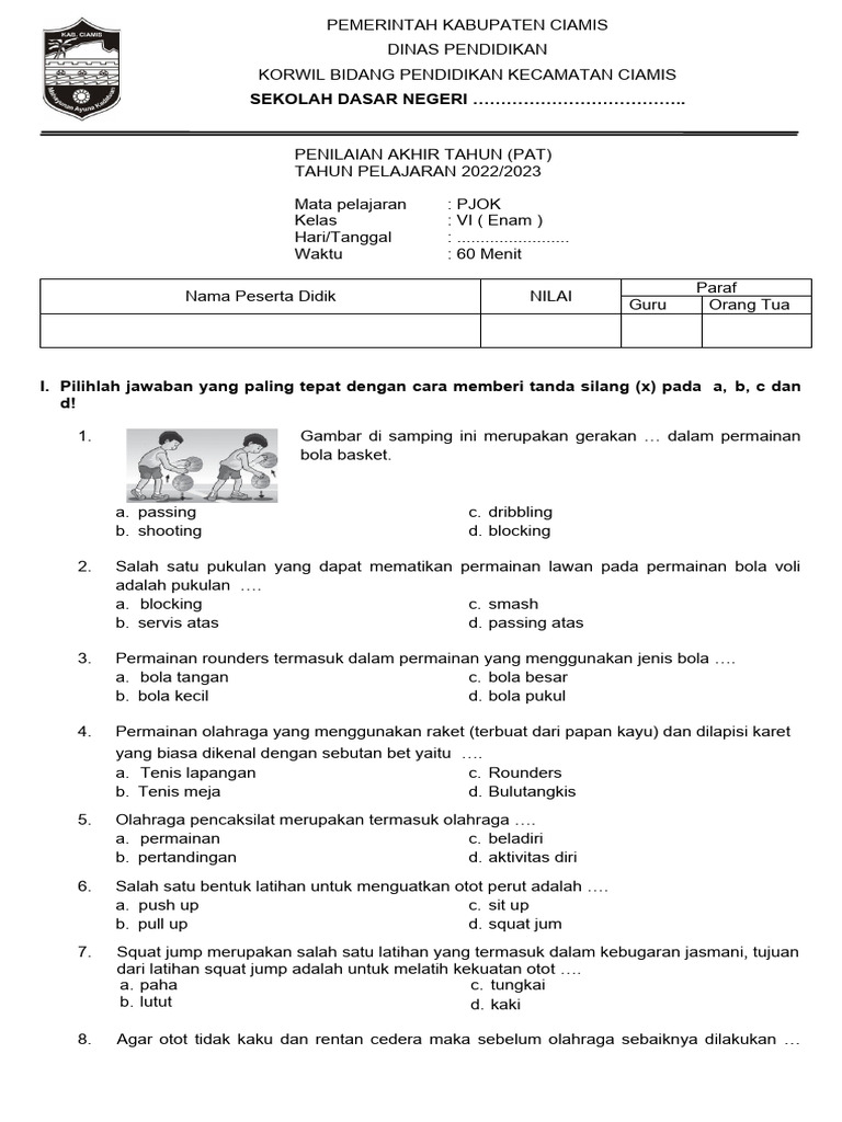 SOAL PAT PJOK KELAS 6 TP 2022-2023 | PDF