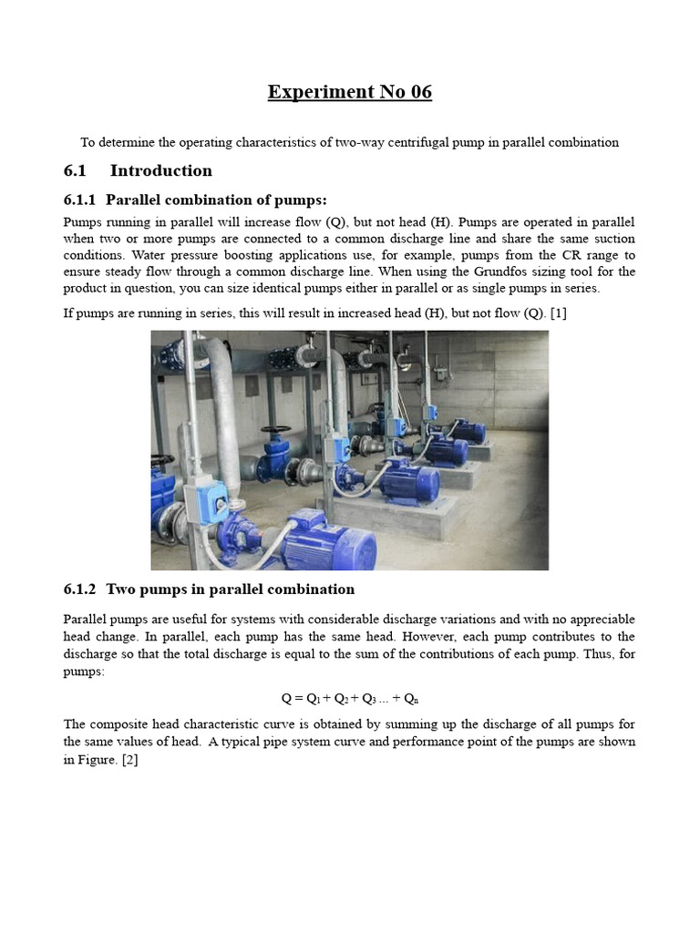 Experiment No 06: 6.1.1 Parallel Combination of Pumps | PDF | Pump | Flow Measurement