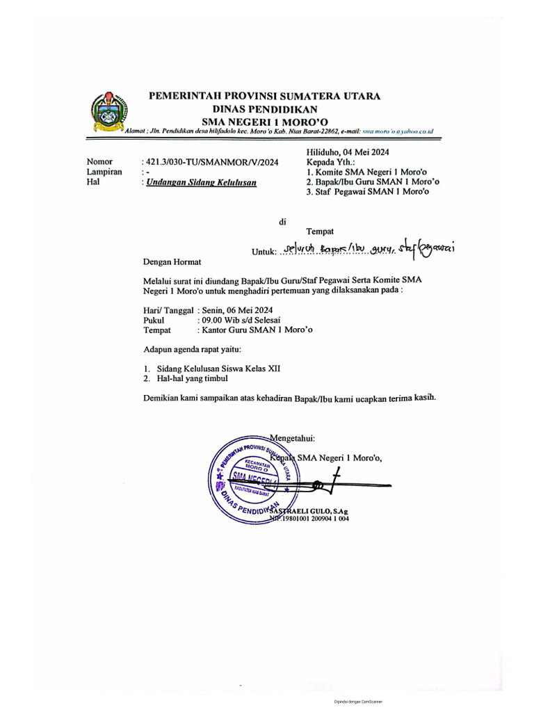 Surat Undangan Sidang Kelulusan | PDF