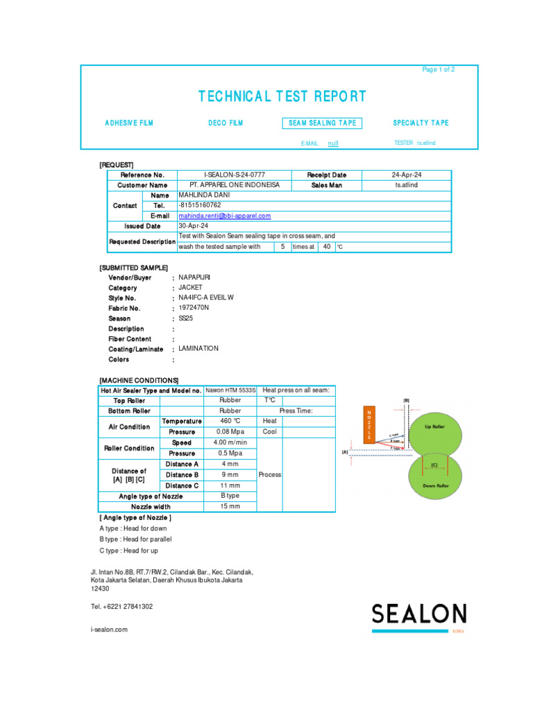 Seam Sealing Tape Test Report | PDF | Seam (Sewing) | Materials