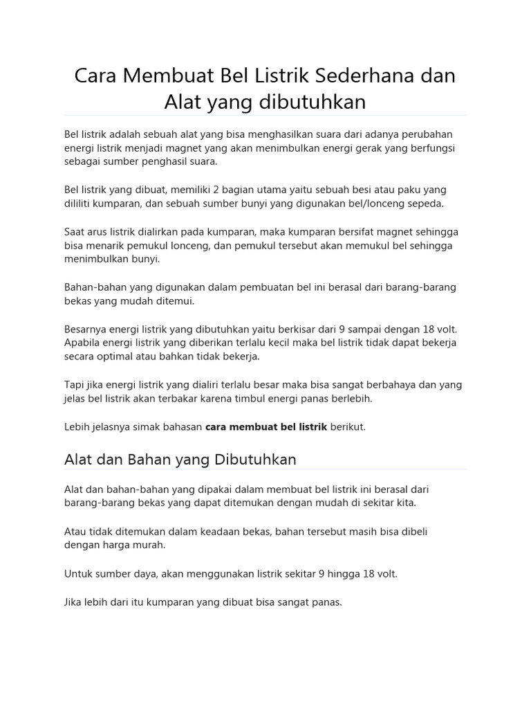 Cara Membuat Bel Listrik Sederhana Dan Alat Yang Dibutuhkan | PDF ...