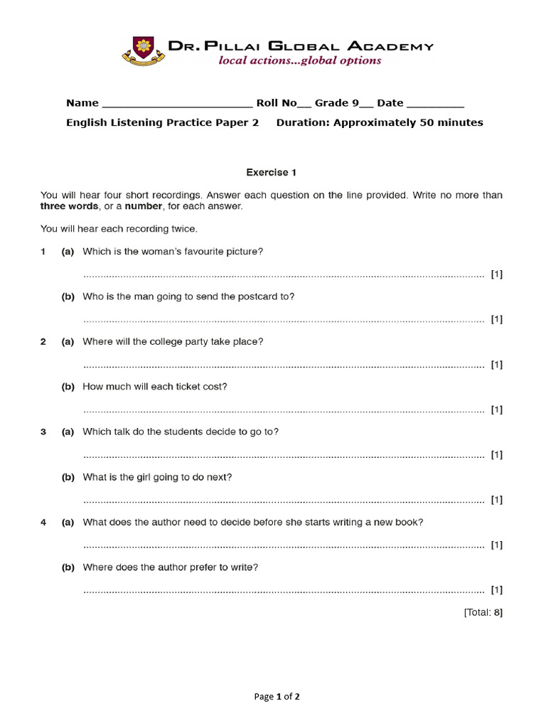 GR9 ESL Listening Component Practice Paper 2, March 2024 | PDF