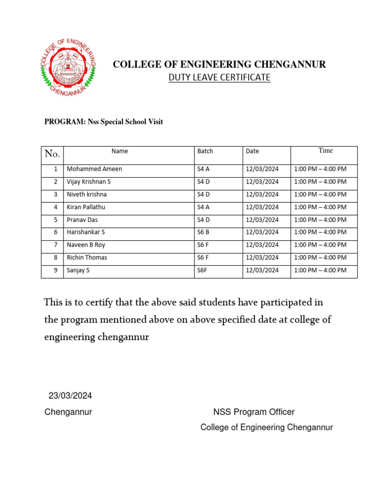 Duty Leave | PDF