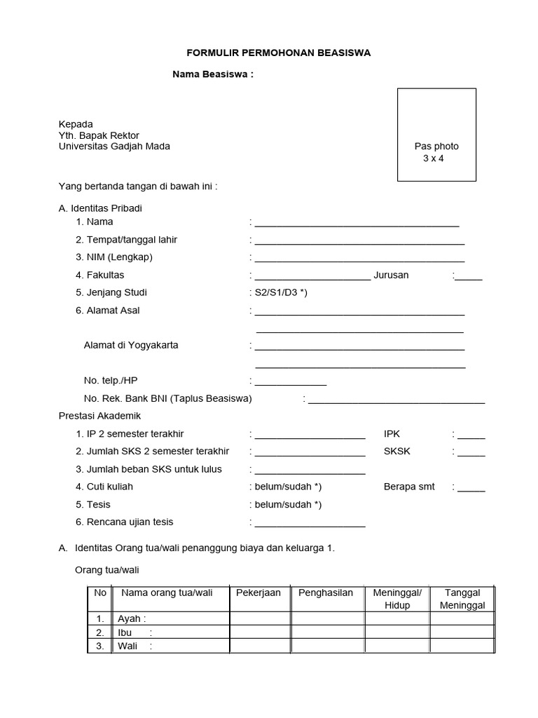 Form Beasiswa General | PDF | Ilmu Sosial