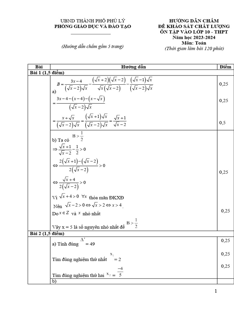 HDC TOAN 9 - ON TAP VAO 10 THPT Phòng GD Và ĐT PH Lý Hà Nam 24-25 | PDF