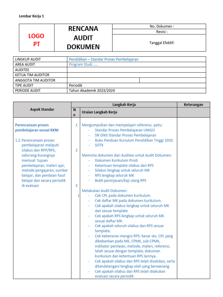 Form Rencana Audit | PDF