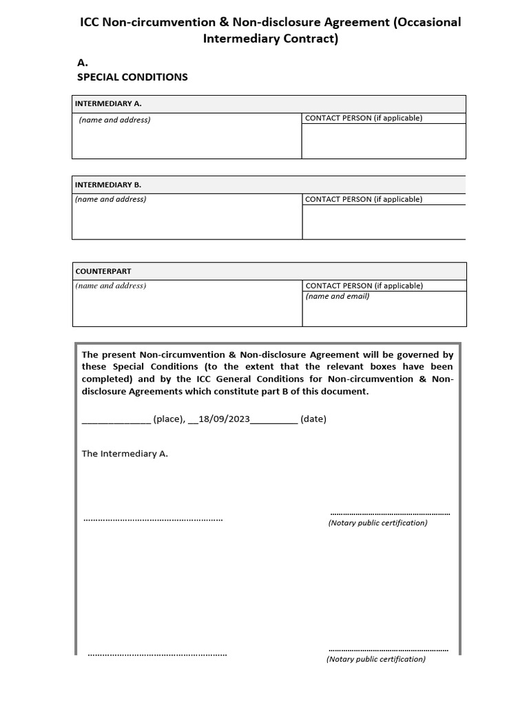 ICC Contract Intermediary Non Circumvention Non Disclosure | PDF ...
