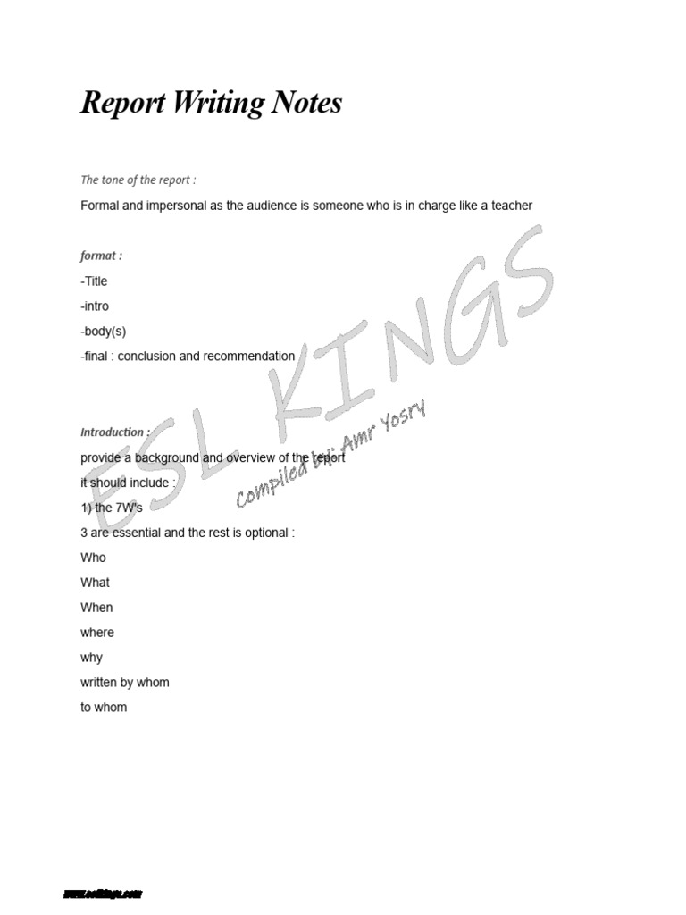 Report Writing Notes | Download Free PDF | Vocabulary | Grammar