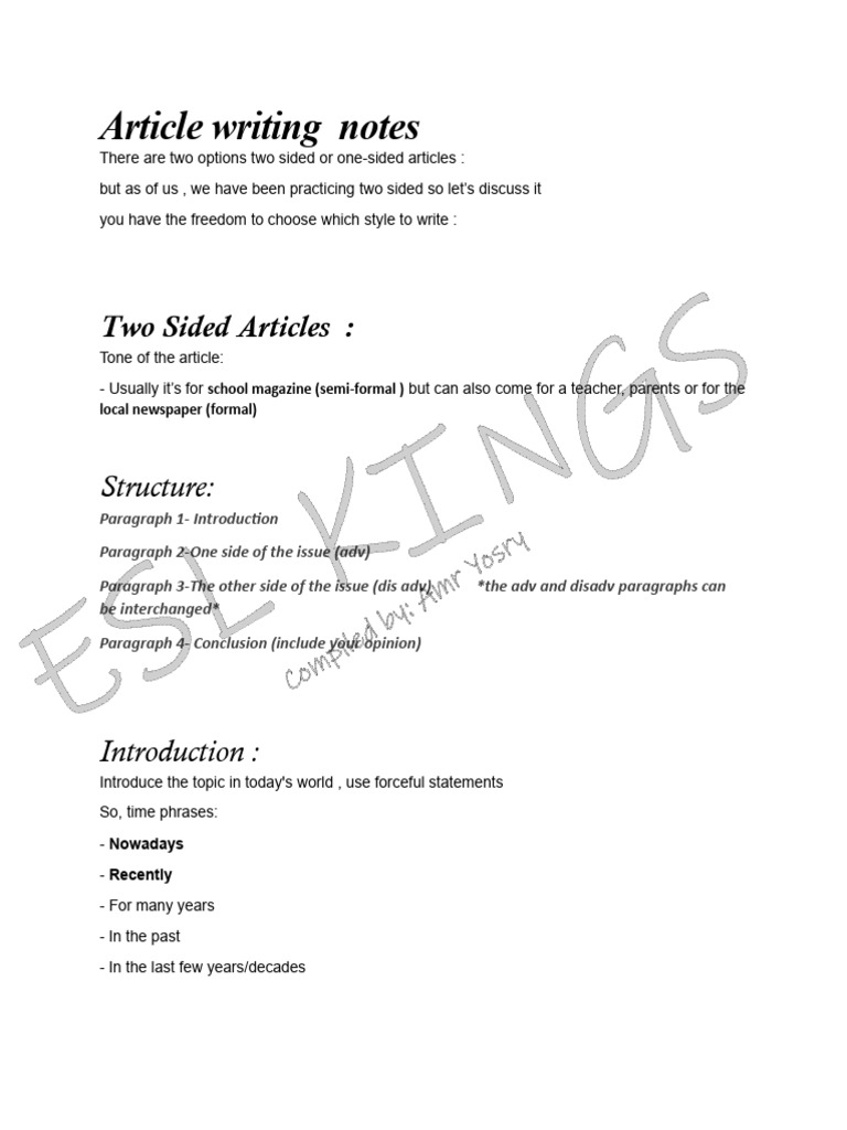 Article Writing Notes | PDF | Rhetoric | Linguistics