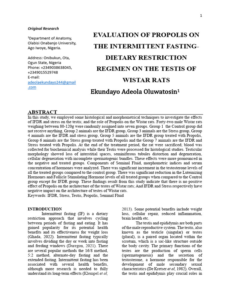 Evaluation of Intermittent Fasting and Dietary Restriction Regimen On ...
