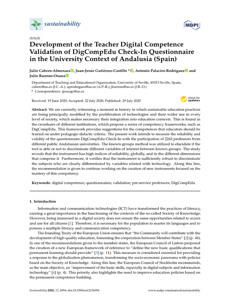 DIGCOMPEDU Development of The Teacher Digital Competence Andalusia ...