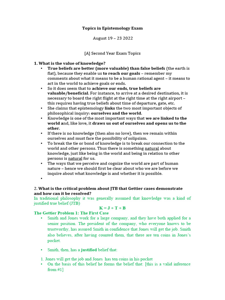 Epistemology Exam Topics Overview | PDF | Epistemology | Knowledge