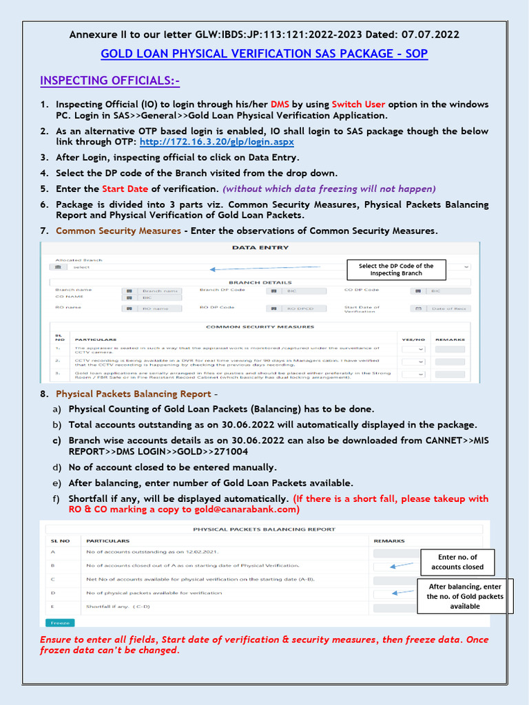 Gold Loan Physical Verification 22-23 Sop | PDF | Loans | Computing
