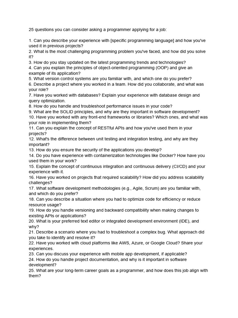 Programmer Interview Questions | PDF | Computer Programming | Databases