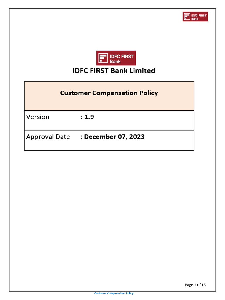 Customer Compensation Policy | PDF | Credit Card | Banks