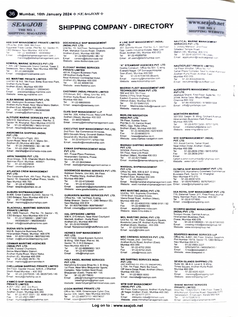 Shipping Company Directory | PDF | Mumbai