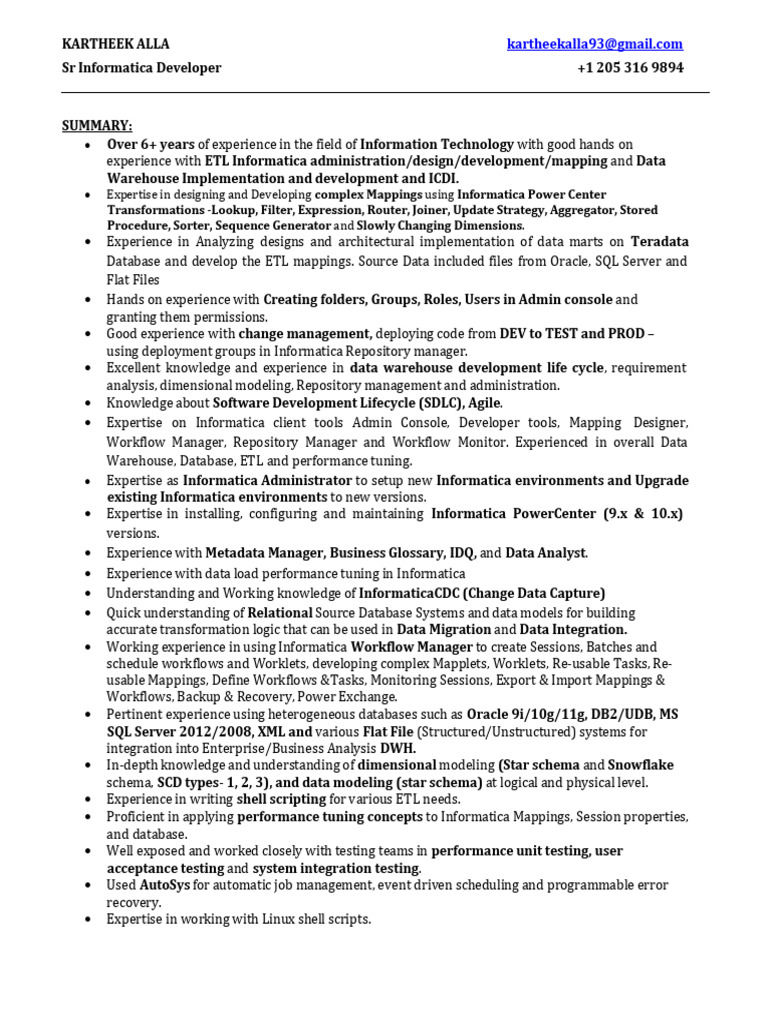 Kartheek Alla Informatica | PDF | Ibm Db2 | Microsoft Sql Server