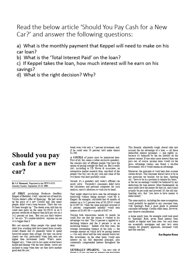 Car Loan vs Cash Payment Guide | PDF | Interest | Banking