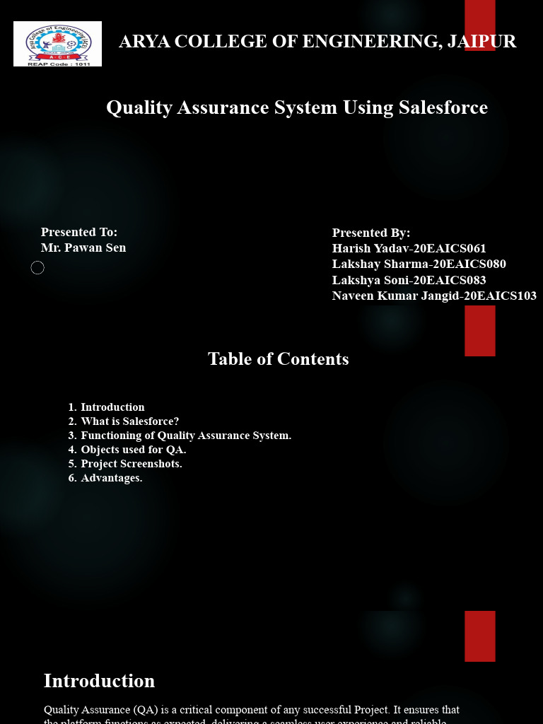 Quality Assurance Tracking System With Salesforce | PDF | Quality ...