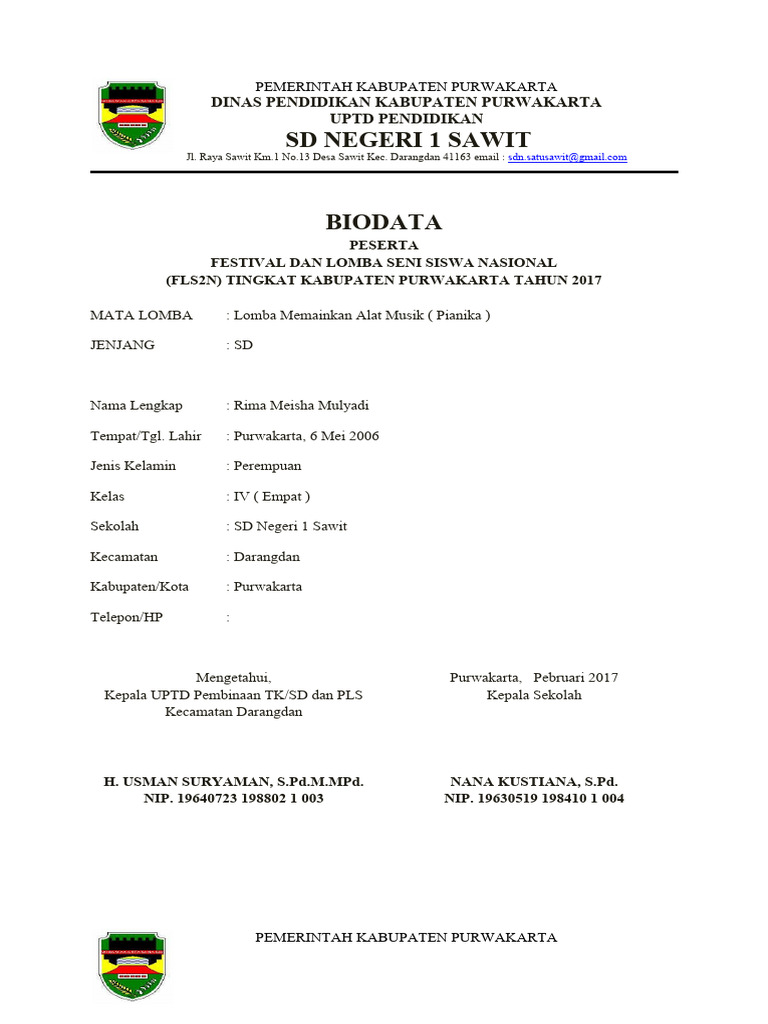 Biodata Peserta Lomba Pdf