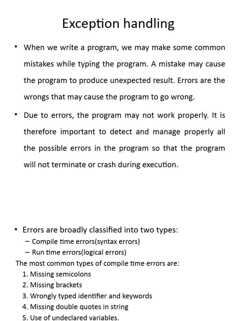 Exception Handling Pdf Computer Program Programming 