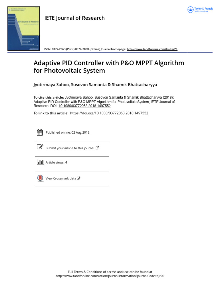 Adaptive PID Controller With P&O MPPT Algorit | PDF | Photovoltaics ...