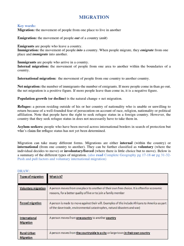 Migration Notes | PDF | Human Migration | Immigration