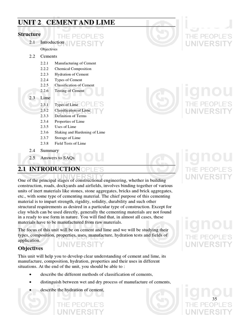 Unit-2 Cement and Lime | PDF | Concrete | Cement