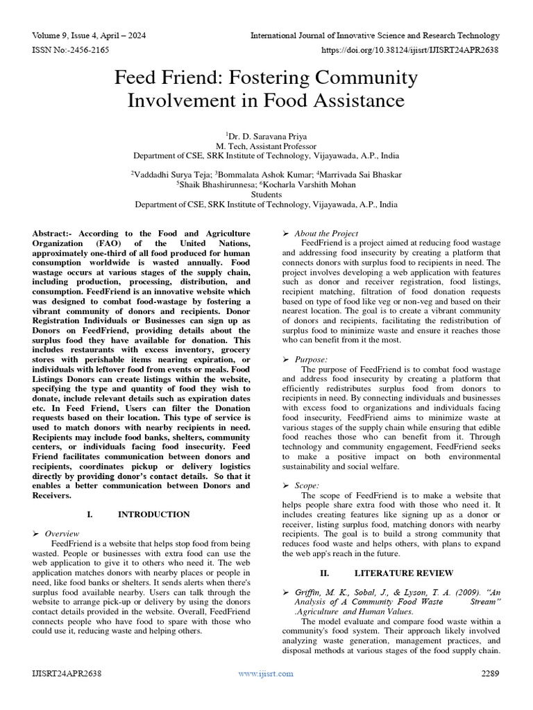 Feed Friend: Fostering Community Involvement in Food Assistance | PDF ...