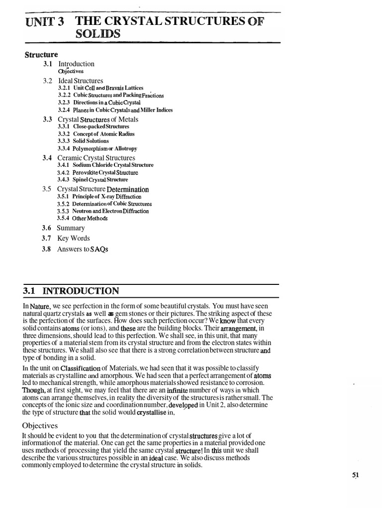 Unit-3 The Crystal Structures of Solids | PDF | Crystal Structure | X Ray Crystallography