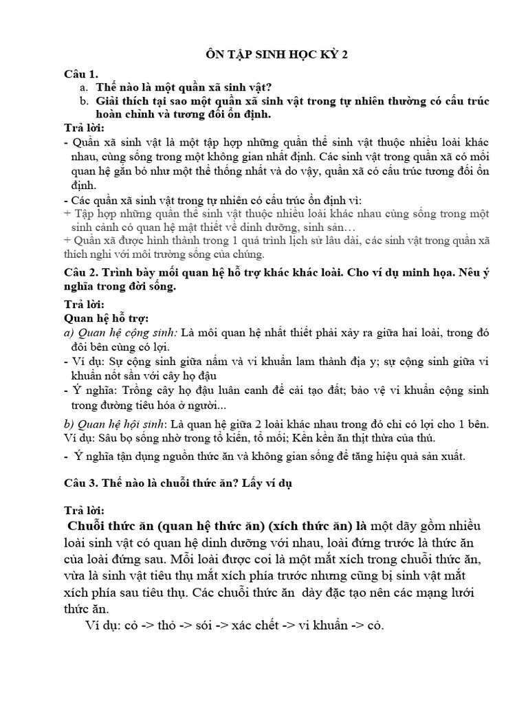 SINH 9.HƯỚNG DẪN ÔN TẬP. | PDF