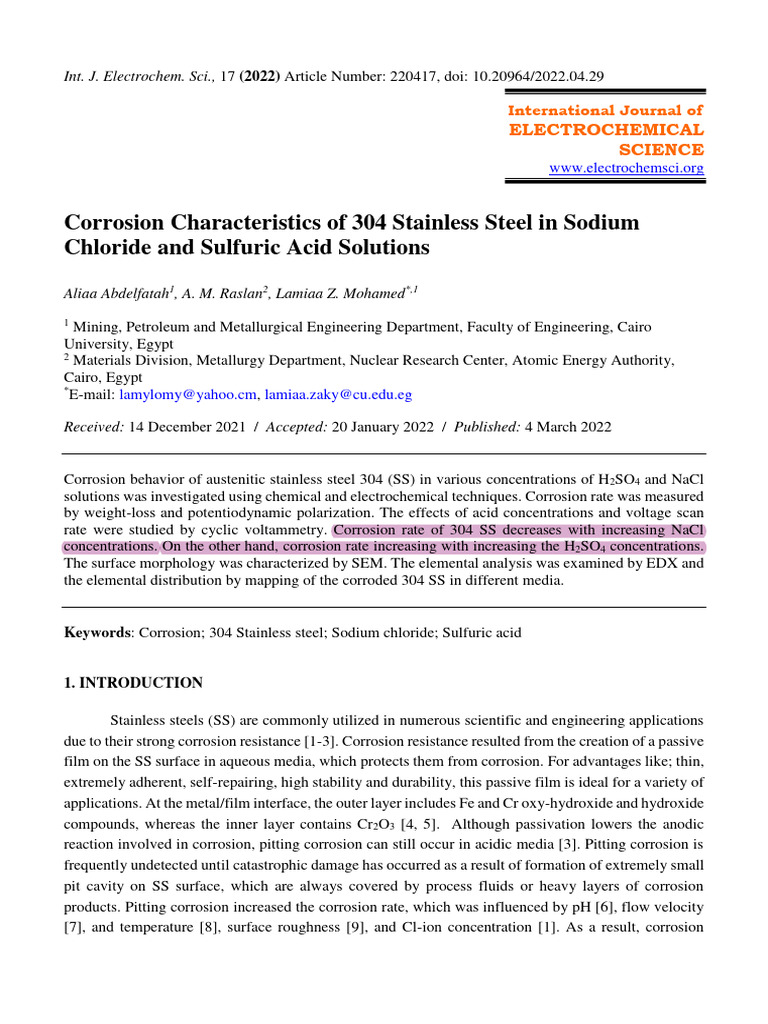 NaCl Conc. Effect | PDF | Corrosion | Stainless Steel