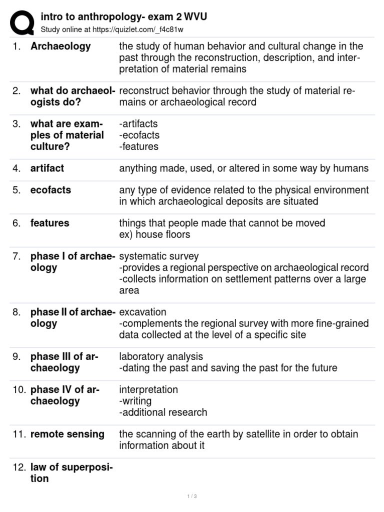 Intro To Anthropology Exam 2 Wvu Pdf Archaeology Artifact