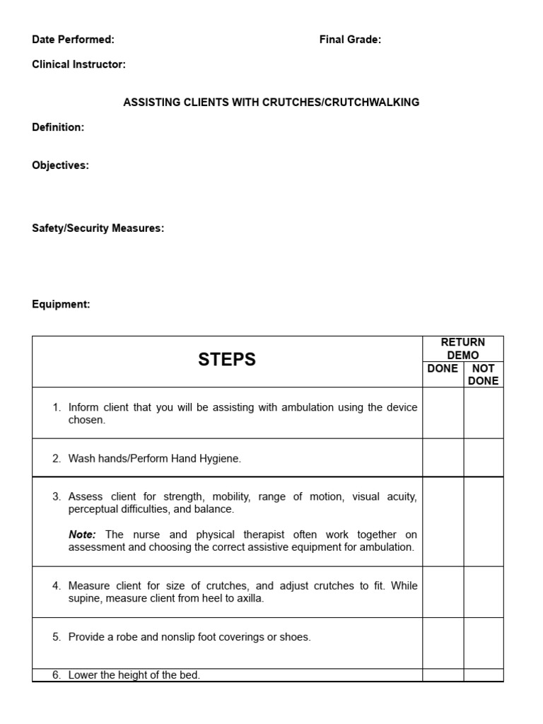 Assisting Client With Crutches | PDF | Walking