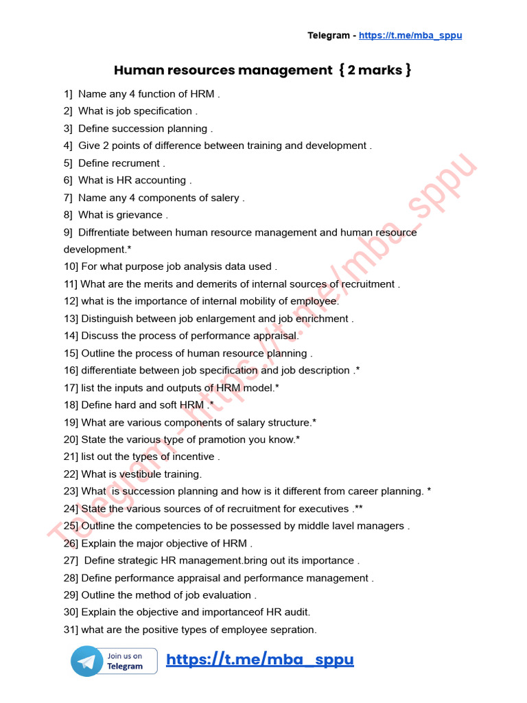 Human Resources Management IMP QUESTIONS | PDF | Human Resource Management | Performance Appraisal